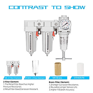 NANPU 1/2" NPT T-Handle High Pressure Air Drying System - Double 5 Micron Particulate Filter & Air Pressure Regulator Piston Combo, Semi-Auto Drain＆Gauge