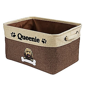 MALIHONG Personalized Foldable Storage Basket with Cute Dog Goldendoodle Collapsible Sturdy Fabric Bone Pet Toys Storage Bin Cube with Handles for Organizing Shelf Home Closet, Brown and White