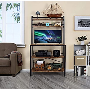 Finnhomy 5-Tier Kitchen Bakers Rack with Storage, Freestanding Microwave Oven Stand with Hutch, Wood Kitchen Rack with Shelves for Living Room/Pantry, 15.75" D x 31.5" W x 67.5" H, Rustic Brown