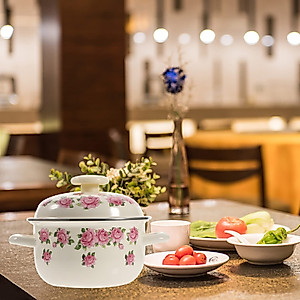 HEMOTON Kitchen Enamel Stockpot with Lid, Retro Cooking Pot, Vintage Floral Stew Bean Simmer Pot with Handle, Safe for Induction Cookers, Gas Stove (Random Style)