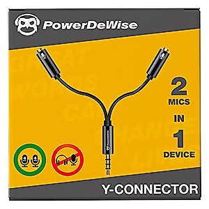 PowerDeWise Y Splitter Mic and Mic - Microphone TRRS Splitter - 2 Microphone Splitter - Y-Splitter - Y-Connector Audio Signal Splitter Cable for Lavalier Microphone
