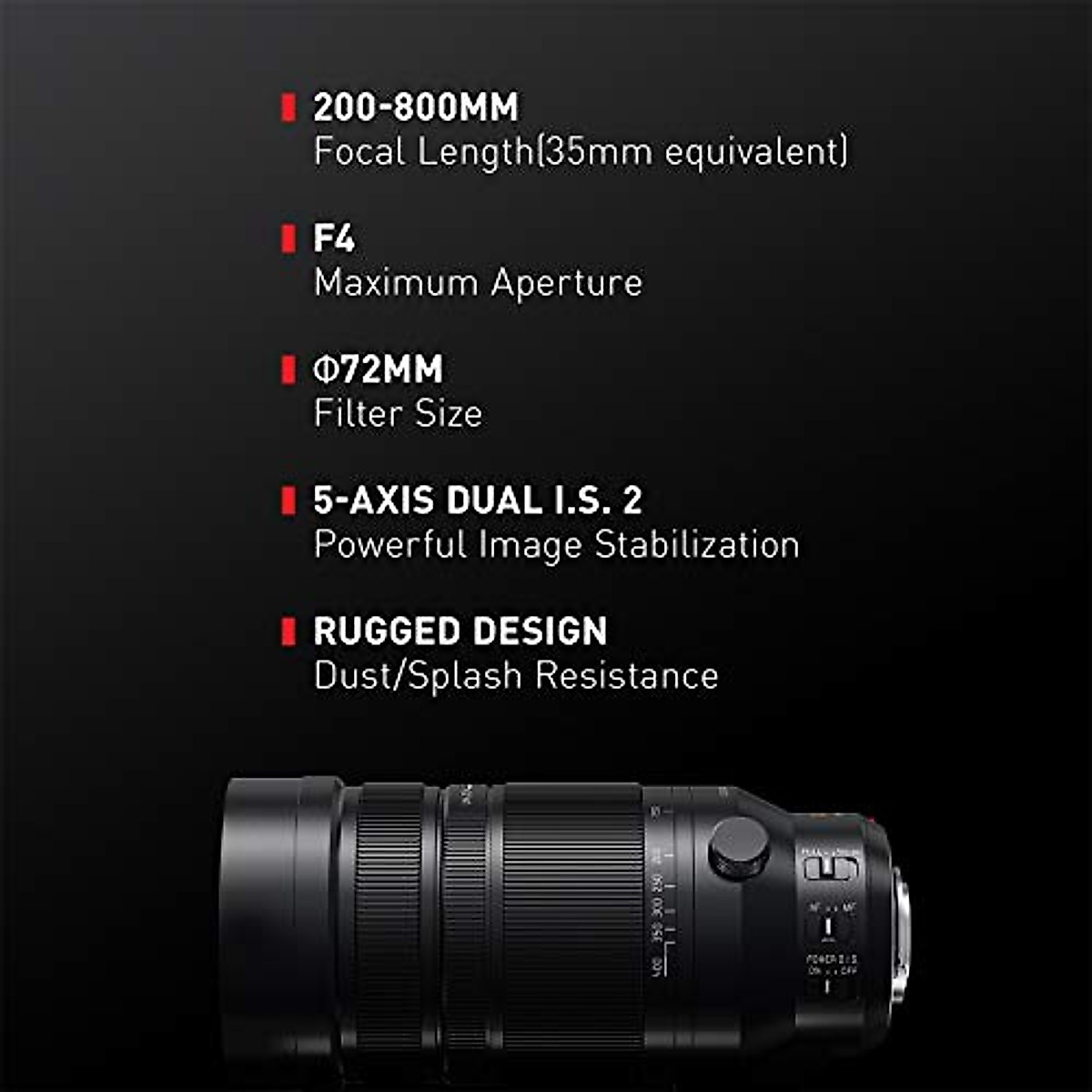 PANASONIC LUMIX G LEICA DG VARIO-ELMAR PROFESSIONAL LENS, 100-400MM, F4.0-6.3 ASPH., MIRRORLESS MICRO FOUR THIRDS, POWER OPTICAL I.S., H-RS100400 (USA BLACK)