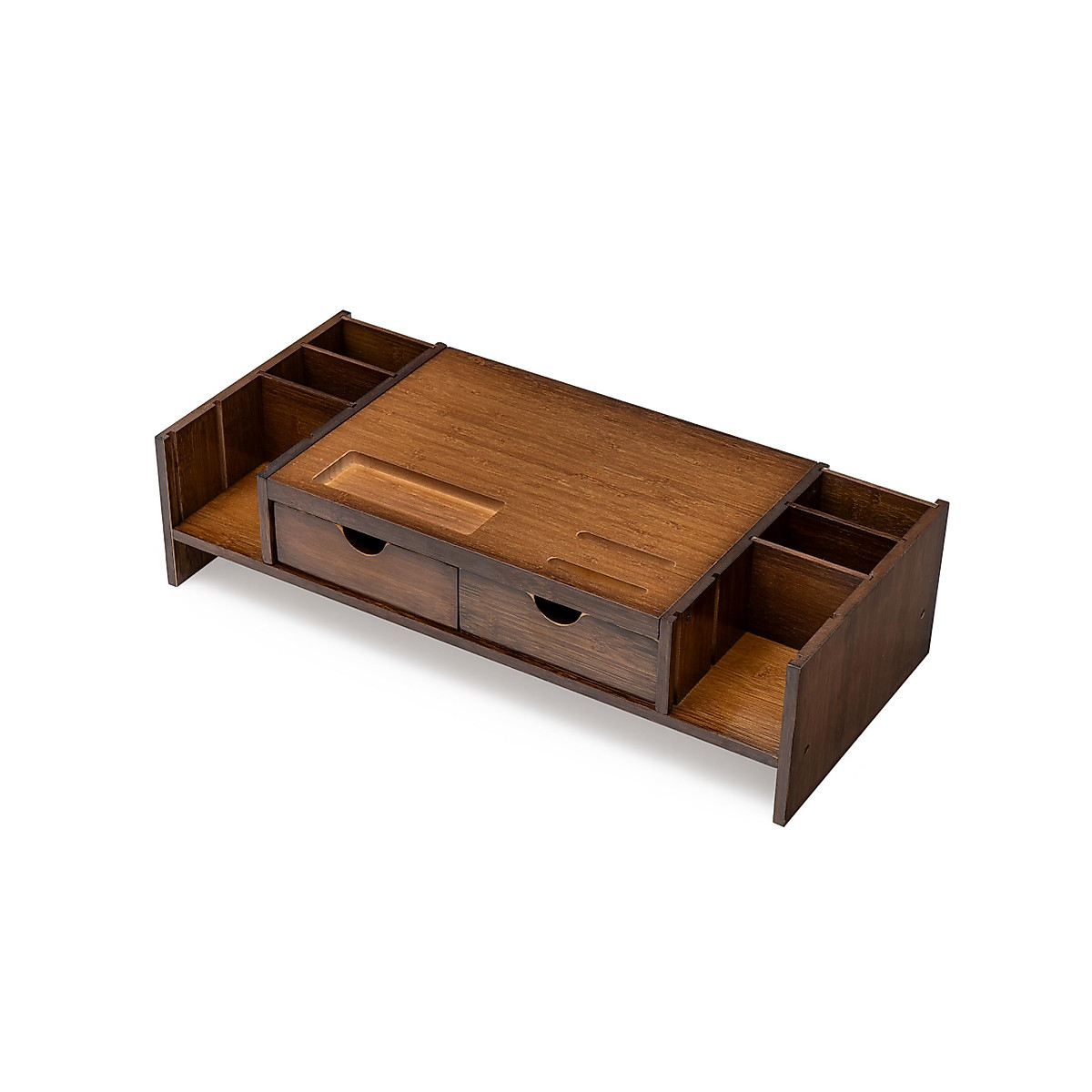 Crestlive Products Monitor Stand Riser, Bamboo Computer Desk Organizer with Adjustable Storage Drawers Laptop Cellphone TV Printer Stand, Antique Brown