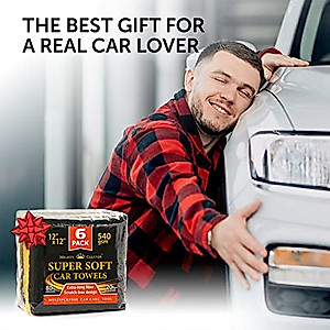 Edgeless Microfiber Towels for Cars – 6 Pk - 12”x12” Сar Detailing Towels – Reusable Car Wash Towels – Best for Scratch-Free Car Interior Cleaning