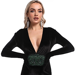 Boutique De FGG Double Flowers Women Crystal Clutch Evening Bags Wedding Party Rhinestones Handbags and Purses (Fit For Iphone 8, Green)