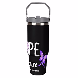 Hope for Cure Alzheimer's Awareness 30 OZ Insulated Tumblers with Handle And Straw Leakproof Vacuum Insulated Stainless Steel Water Bottle for Car Fishing Travel