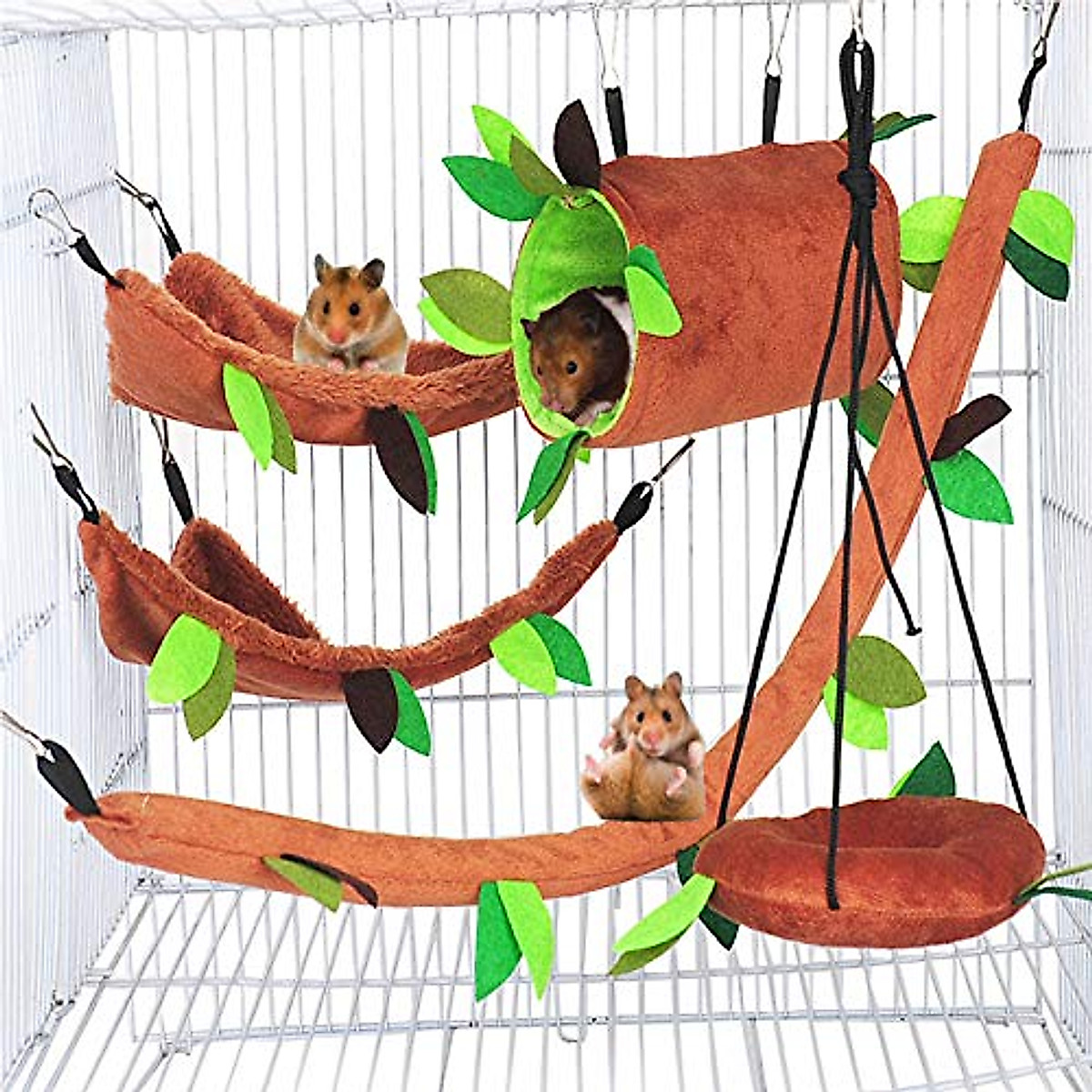 Hamiledyi Hamster Hammock Small Animals Hanging Warm Bed House Organic Natural Apple Wood Chewing Stick Rat Cage Nest Accessories Toy Hanging Tunnel and Swing for Sugar Glider Squirrel
