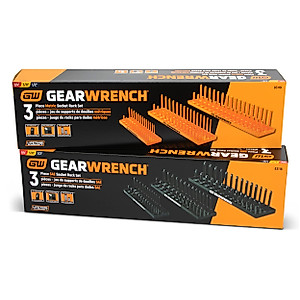 GearWrench 3 Pc. 1/4", 3/8" & 1/2" Drive Orange Metric Socket Storage Tray Set - 83119 and GEARWRENCH GEARWRENCH 3 Pc. 1/4", 3/8" & 1/2" Drive Black SAE Socket Storage Tray Set - 83118