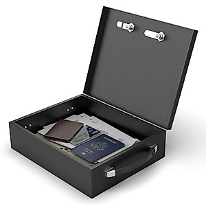 Fire Retardant Strong Box, Dual Combination and Key Lock Security Chest, Fire Resistant Steel Lock Box to Safeguard Vital Documents, Medicine, Money, 0.24 Cubic Feet, 12" x 10" x 3.5" Interior, Black