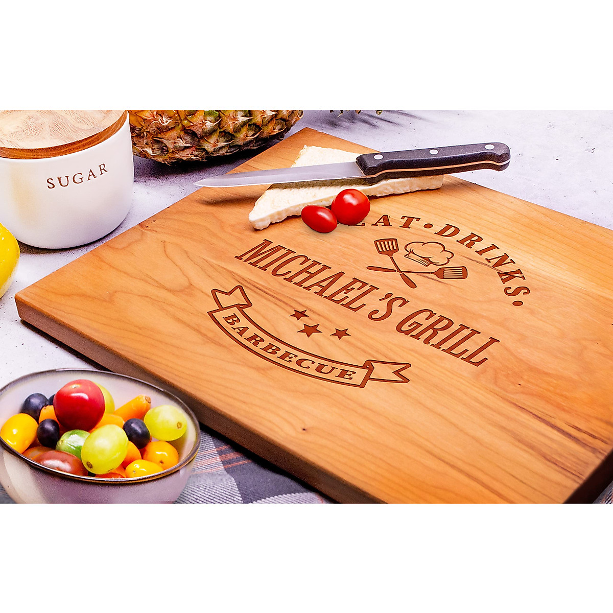 Personalized Grill Wooden Cutting Board Handmade in USA – Best Serves as Chopping board, Charcuterie board, Cheese board – Unique Wood Grilling Gift for men Birthday, Housewarming & Anniversary