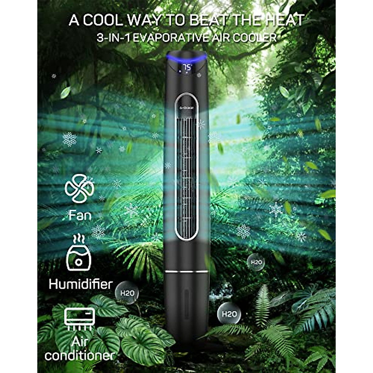 Evaporative Air Cooler, 46" Swamp Cooler with Remote, 3-IN-1 Cooling Fan, Night light, Oscillating, Humidifying, 3 Modes, 3 Speeds, 8H Timer, 2 Ice Packs, Portable Air Cooler for Home Office Bedroom …