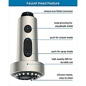 Hygie Rinse Pull Down Faucet Sprayer Head 3 Function Sink Faucet Head Replacement with 9 Adapters Compatible with Moen Delta Kohler Faucet Head, Brushed Nickel