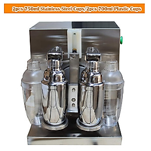 INTBUYING Automatic Milk Tea Shaking Machine Double Stations Bubble Boba Milk Tea Shaker Stainless Steel Electric Milking Tea Mixing Blender with 4 Mugs for Bubble Tea Beverages Coffee