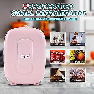 CAYNEL Mini Fridge Portable Thermoelectric 4L/6 Can AC/DC Cooler and Warmer for Skincare,Food,Beverage,Beauty & Makeup small Feidge for Bedroom,Car and Office (Pink)