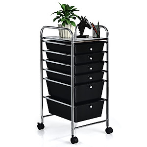 SILKYDRY 6-Drawer Rolling Storage Cart, Multipurpose Utility Drawers Cart with Wheels, Removable Drawers for Craft Scrapbook Tool Paper, Art Organizers and Storage for Home Office School (Black)