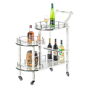 Serving Bar Cart Tea Trolley, 3 Tier Shelves on Rolling Wheels, Mobile Liquor Bar for Wine Beverage Dinner Party, Kitchen Storage Island Coffee Cabinet for Dining Living Room, Wood, Silver White, Gray
