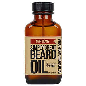Simply Great Beard Oil - MAHOGANY Scented - Holiday Gifts - Stocking Stuffers - Beard Conditioner - 3 Oz - Easy Applicator - Natural - Vegan and Cruelty Free - Gifts for Men with Beards