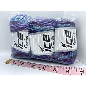 Ice Yarns Picasso 3 Pack - Blues, Lilac, Grape, Purple Yarn Fuzzy with Subtle Sheen Worsted Weight, 3x125 Yards (3x115meters) 3x1.76 Ounces (3x50 Grams)