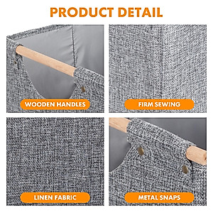 ShellKingdom Large Storage Bins, Foldable Linen Fabric Storage Baskets for Shelves, Cloth Storage Organizer Drawer for Closet Toys Storage with Wooden Handles for Home, Office, 12.59x14.96 inch, Grey