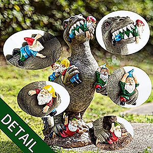 SOWSUN Garden Gnome Statues Outdoor Decor, 14” Dinosaur Gnomes Garden Art Outdoor for Fall Winter Garden Decor, Outdoor Statue for Patio, Lawn, Yard Decoration, Housewarming Garden Gift