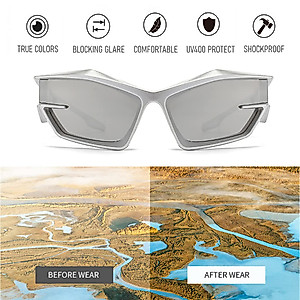 BAWUYI Futuristic Y2K Sunglasses for Men Women Sports Wrap Around Shield Cat Eye Glasses Alien Shades (Silver Frame - Mirror Silver Lens)