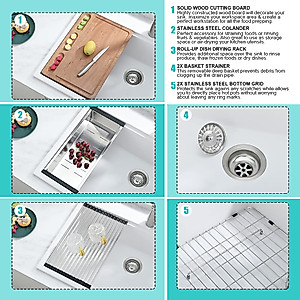 33 White Drop In Kitchen Sink Workstation-iAnomla 33x22 Drop-in Topmount Quartz Composite White Kitchen Sink Drop In Workstation Single Bowl Kitchen Sink with Cutting Board&Drain