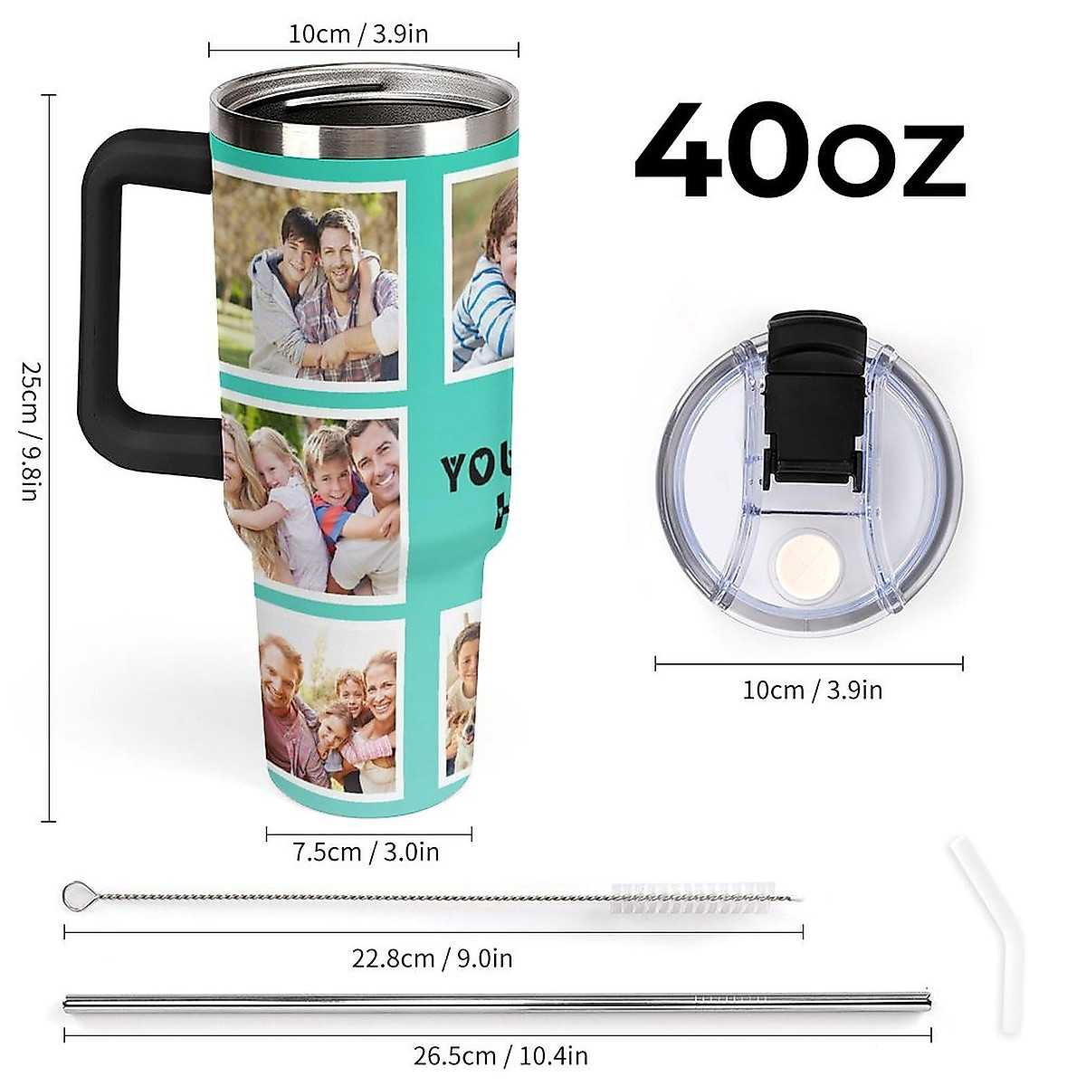 Artsadd Personalized 40oz Insulated Stainless Steel Tumbler with Photos and Text, Thermal Insulation, Spill-Proof Lid for Christmas or Any Occasion