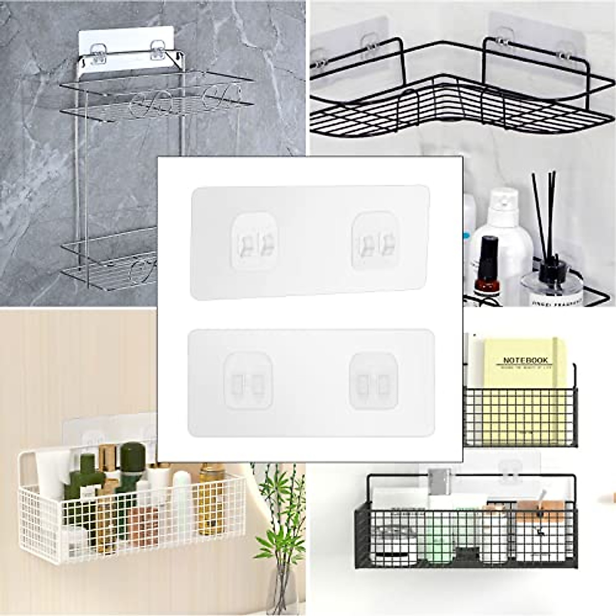 Prasacco 8 Pcs Shower Shelf Adhesive Hooks, Shower Caddy Adhesive Replacement, Strong Adhesive Hooks for Shower Corner Shelf Basket