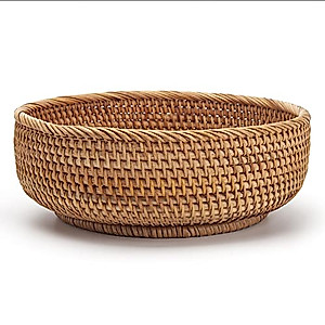 Round Rattan Fruit Baskets Woven Storage Bowls Key Holder Stackable for Shelf Kitchen Tabletop Natural Set of 3
