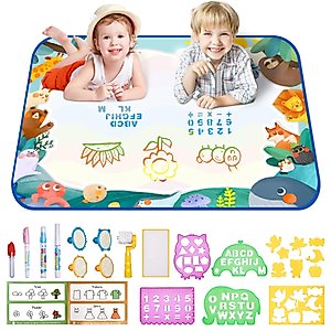 bemece Water Doodle Mat, Aqua Painting Drawing Mat, Mess Free Learning Toy Mat Early Education Gifts for Kids ChildrenToddlers Aged 3 4 5 6 7 Years Old