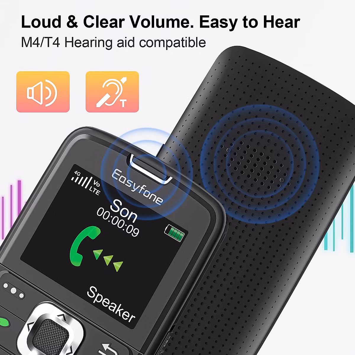 Easyfone Prime-A6 4G Unlocked Big Button Cell Phone for Seniors | Easy-to-Use | Clear Sound | SOS Button | SIM Card Included | Convenient Charging Dock