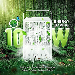 Portable Air Conditioners, 4-IN-1 Evaporative Personal Air Cooler Humidifier with 3 Speeds 7 Colors Light, 1-8H Timing Mini Personal Air Conditioner Fan, USB Quiet Air Cooler for Room Office Desk