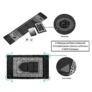 Hitopin 2 Pieces Travel Prayer Mat, 60cm*100cm Portable Prayer Mat, Waterproof Prayer Mat, Prayer Rug, Muslim Travel Prayer Mat, for Ramadan Gifts, Islamic Muslim Prayer (Black, Blue)