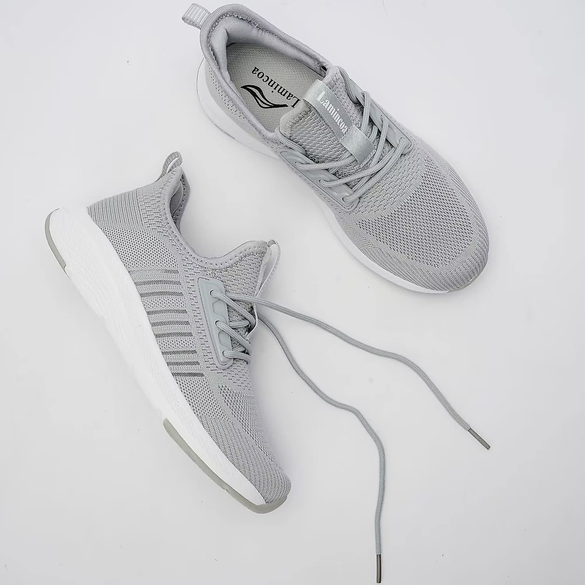 Lamincoa Womens Walking Sneakers Running Tennis Shoes Lightweight Memory Foam Casual for Gym Workout Yoga Light Grey Size 8