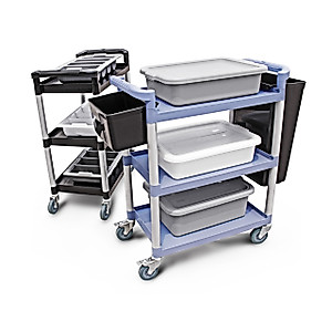 New Star Foodservice 54569 350-Pound Plastic 3-Tier Utility Bus Cart with Locking Casters, 42.5 "x19.5" x 38.5", Gray