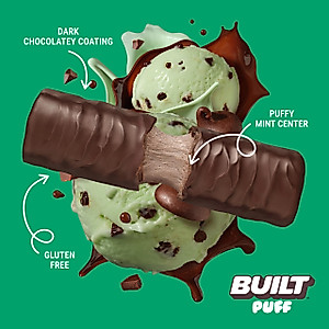 Built Bar, Puff Protein Bars, Mint Chip Puff, 17g Protein Snacks, On-The-Go Bars, Only 140 Calories, 6g Sugar, Collagen, Gluten Free, 12 Count