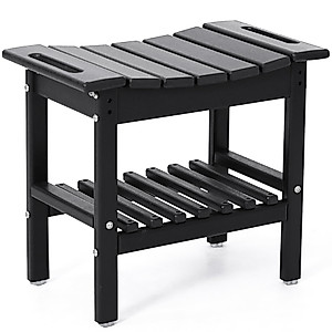 Murago HDPE Poly Lumber Shower Stool with Storage 20×12×19, Heavy Duty Waterproof Bench Indoor Outdoor Spa Stool Chair with Towel Bar [Black]