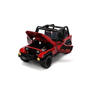 Jada Toys Just Trucks 1:24 1992 Jeep Wrangler Die-cast Car Red/Black with Tire Rack, Toys for Kids and Adults
