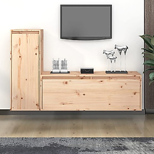 GaRcan 2X Solid Wood Pine TV Cabinets Home Indoor Bedroom Living Room Entertainment Center HiFi Cabinet Wooden TV Stand Shelf Unit Furniture Grey (Brown)