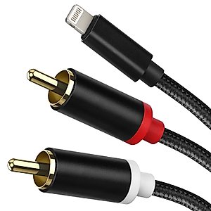WORLDBOYU Lightning to RCA Cable Audio Aux Adapter, Stereo Y Splitter Adapter for Select iPhone, iPad and iPod Models for Power Amplifier, Car, Home Theater, Speaker and More Silver 6FT