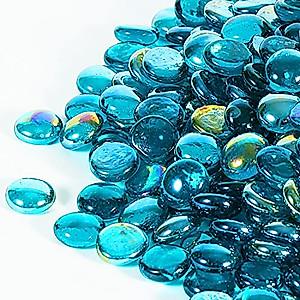 APROMISE Fire Glass for Fire Pit - 3/4 inch Fire Pit Glass Beads | Shiny Fire Glass for Propane/Gas Fire Pit and Fireplace | Flat Glass Marbles for Vase & Aquarium & Garden | 10lbs | Caribbean Blue