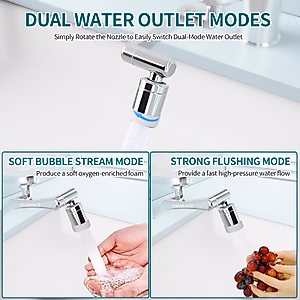 EXSSRACH 1440° Rotating Faucet Extender, Multifunctional 1080°+ 360° Swivel Extension Robotic Arm Sink Aerator for Kitchen/Bathroom, 2 Water Outlet Modes, Silver