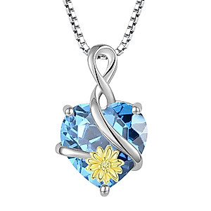 STARNNY Infinity Sunflower Birthstone Necklace for Women Sterling Silver Heart Necklace Jewelry for Women Aquamarine
