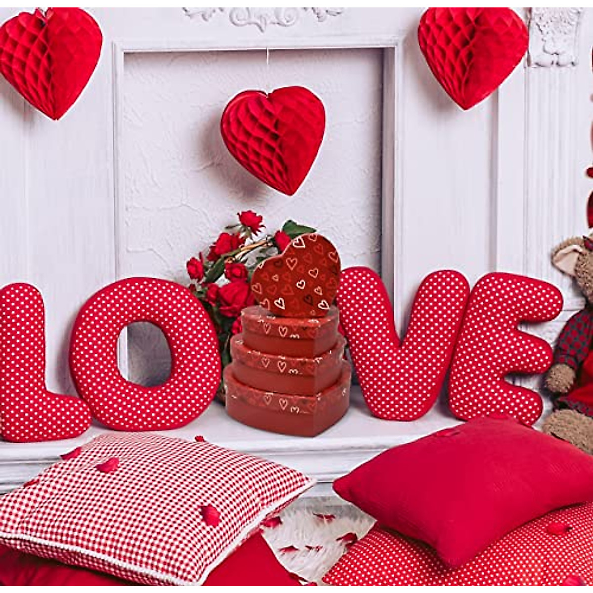 Valentine's Day Heart Shaped Gift Boxes 4 Pack Red Valentine Hearts Treat Box with Lids Valentines Nesting Cardboard Cookie Box for Gift Giving Holiday Decorative Easy Present Wrapping & Packaging