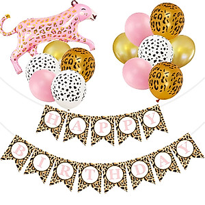 Leopard Birthday Banner Pink Safari Cheetah Party Decoration Animal Balloon Jungle Tropical Forest Party Supplies