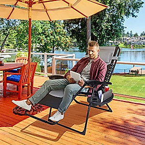 F2C Padded Zero Gravity Chair, Adjustable Foldable Patio Reclining Lounge Chair with Headrest Pillow Side Cup Holder Tray for Outdoor, Deck, Patio, Beach Yard Poolside, Black Gray…