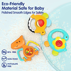 BABYFUNY Baby Toys 3-6 Months Dinosaur Rattle Toy - Baby Teething Toys for Babies - Baby Girl Gifts - Baby boy Gifts - Shaker Grab Spin Baby Toys 6 to 12 Months