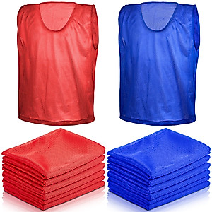 Geyoga 12 Pcs Soccer Pinnies Youth Basketball Practice Jersey Soccer Training Equipment for Sports(Red, Blue)