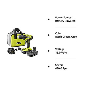 Ryobi P215K1 18-Volt ONE+ Lithium-Ion Cordless 1/2 in. Drill/Driver Kit with (2) 1.5 Ah Batteries, Charger, and Bag