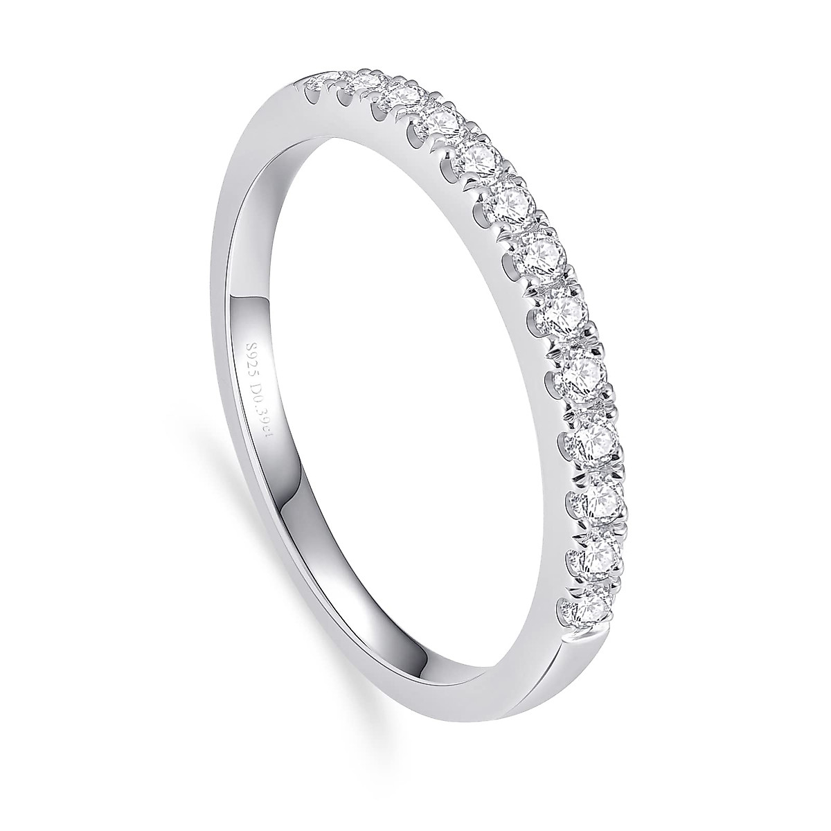 AmoreNel Moissanite Wedding Band,0.4 ct D Color VVS1 Lab Created Diamond Sterling Silver Rings Half Eternity Stackable Engagement Ring Anniversary Band Size 4-10 (7.5)